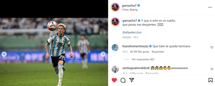 Garnacho hizo un emotivo posteo tras debutar en la Selección