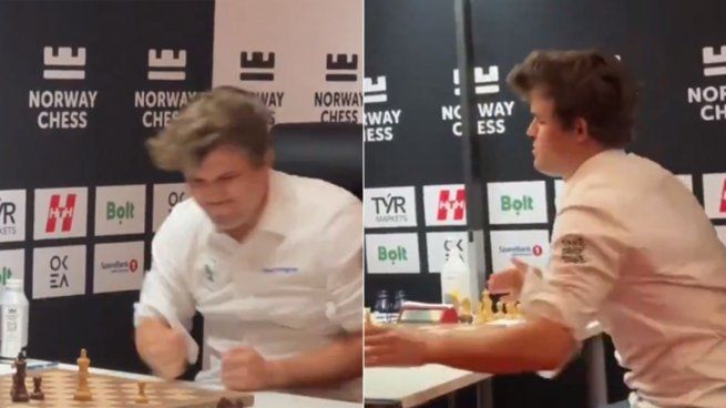 La reacción con furia del maestro del ajedrez Magnus Carlsen tras la derrota ente el campeón ...