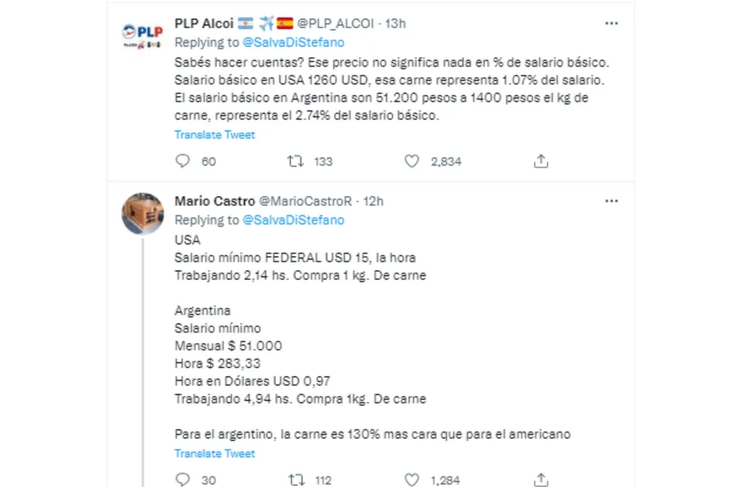 Comparó el precio de la carne de Estados Unidos con el de Argentina y ...
