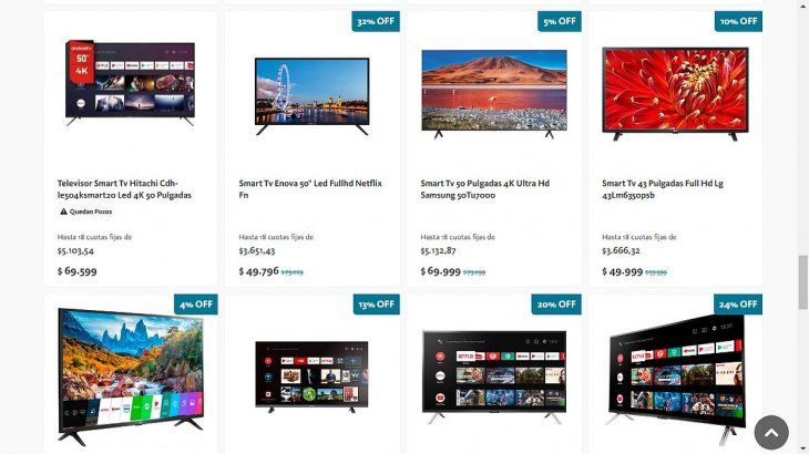 Todos los televisores que se pueden comprar en 24 cuotas sin interés