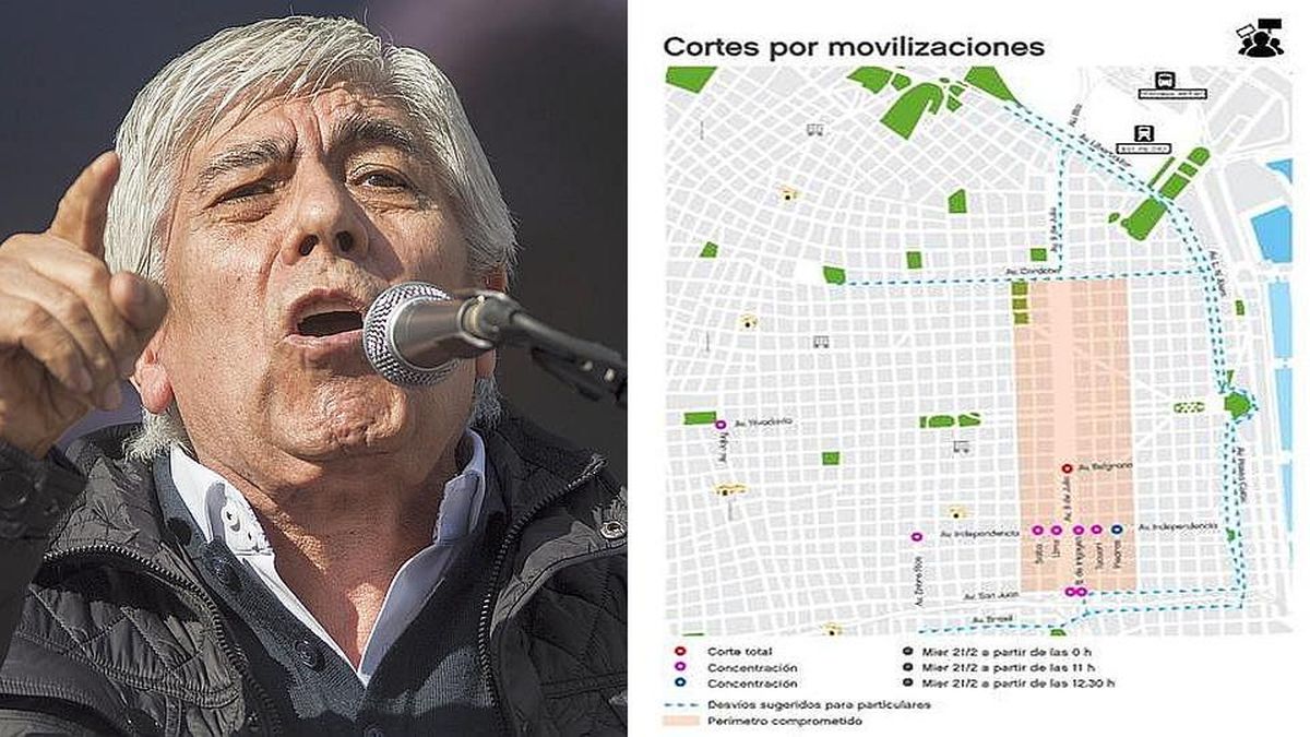 Mapa de cortes en la Ciudad por la marcha