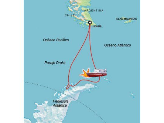 Mapa del recorrido del MV Explorer
