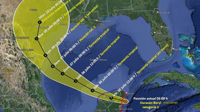 Huracán Beryl llega a México: a qué hora impactará en Campeche y con ...