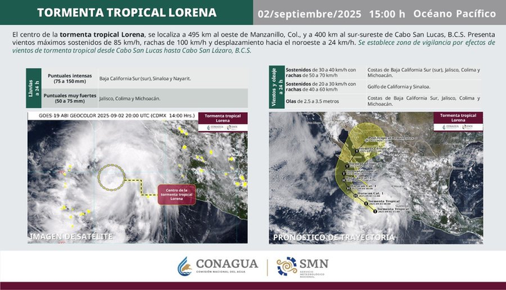 Alerta máxima: la TORMENTA TROPICAL LORENA se fortalece en las costas ...